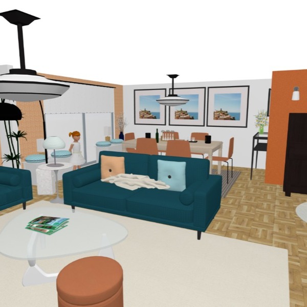 murs orange prévu + turquoise copy - Free Online Design | 3D House ...